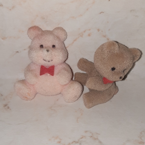 Art | Vintage Flocked Fuzzy Miniature Teddy Bears Bowtie Figurine ...